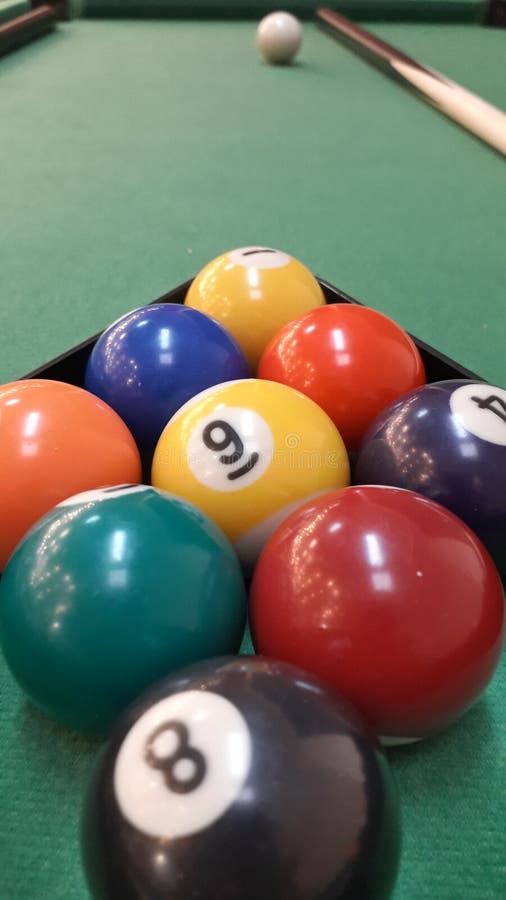 Billiard Table with Cue Stick and Nine Ball Stock Photo - Image of play ...