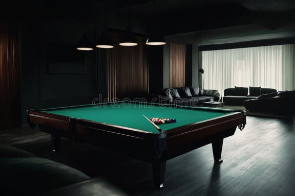 Billiard Table in the Dark Room in House Stock Illustration ...