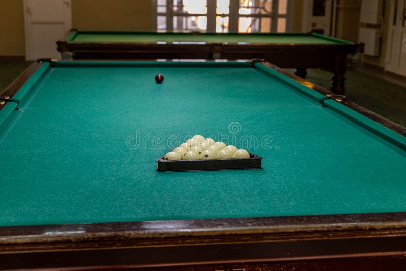 Billiard Table with Green Surface and Balls in the Billiard Club. Pool ...