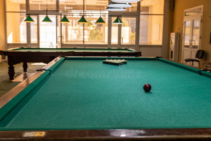 Billiard Table with Green Surface and Balls in the Billiard Club. Pool ...