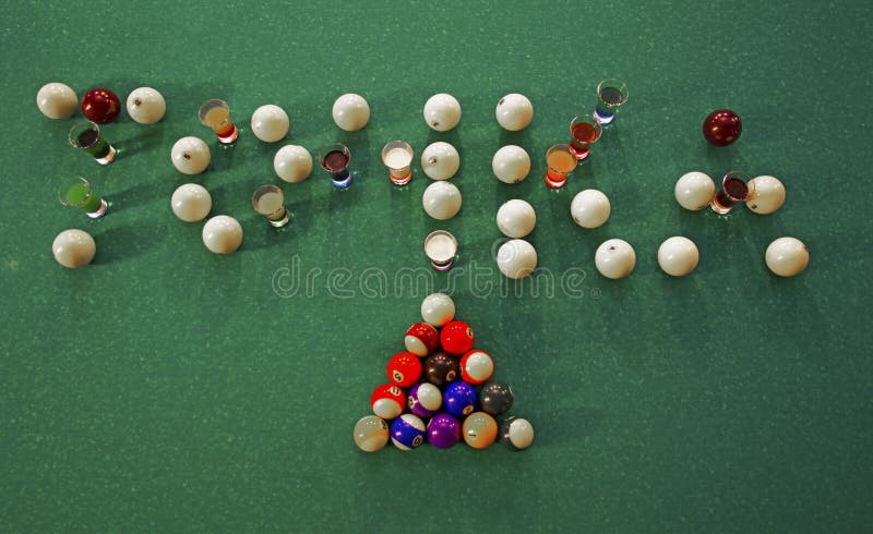 On a Billiard Table Stand with Coloured Glasses of Alcohol. Stock Photo ...