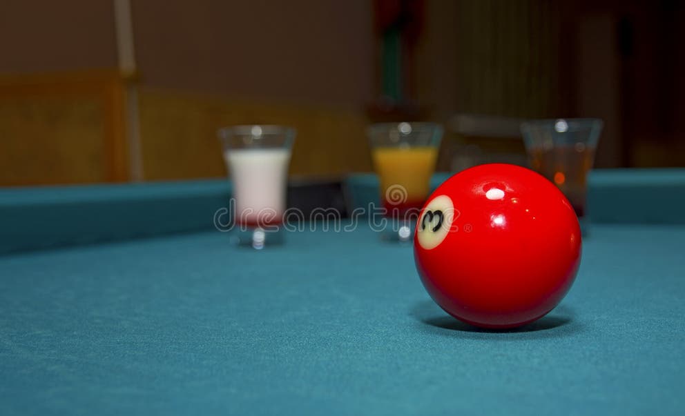 On a Billiard Table Stand with Coloured Glasses of Alcohol. Stock Image ...