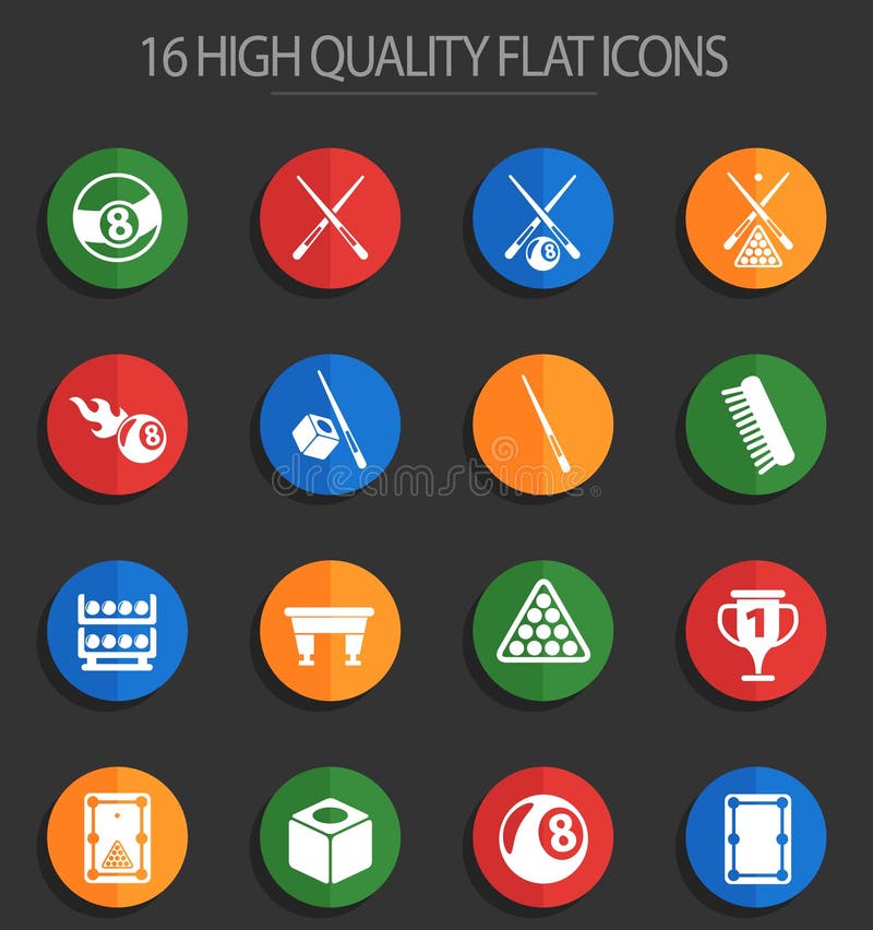 Billiard 16 flat icons stock vector. Illustration of pocket - 122374102