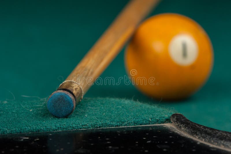 Billiards Balls and Cue on Billiards Table. Billiard Sport Concept ...