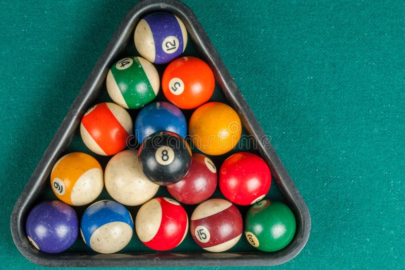 Billiards Balls and Cue on Billiards Table. Billiard Sport Concept ...