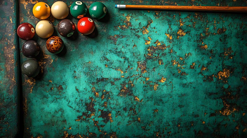Billiards Balls, Cue, Textured Table, Game Setup, Vintage Stock ...