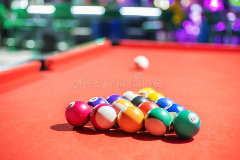 Billiards Balls on Red Table, Stock Photo - Image of preparation, ball ...