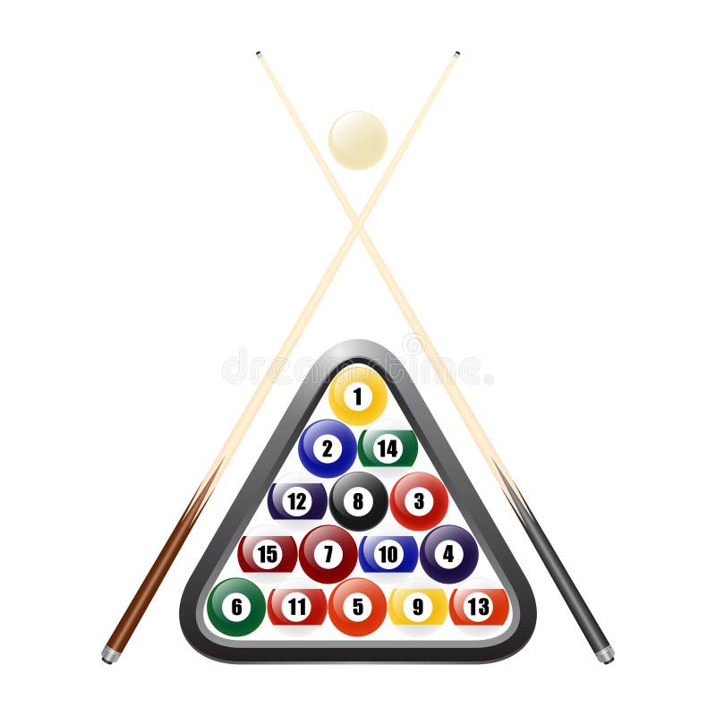 Billiards Balls, Triangle and Two Cues Stock Vector - Illustration of ...