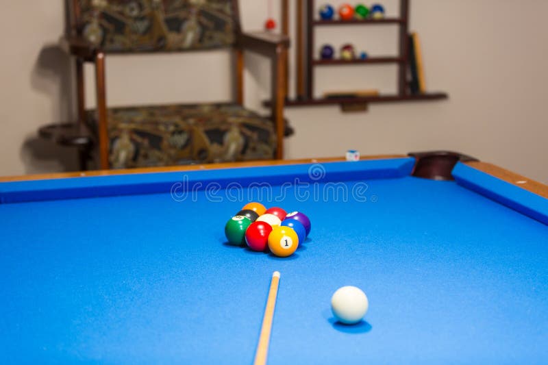 Billiards on a blue table. stock image. Image of jump - 349420417