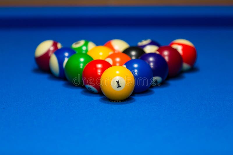 Billiards on a blue table. stock image. Image of entertainment - 349420405