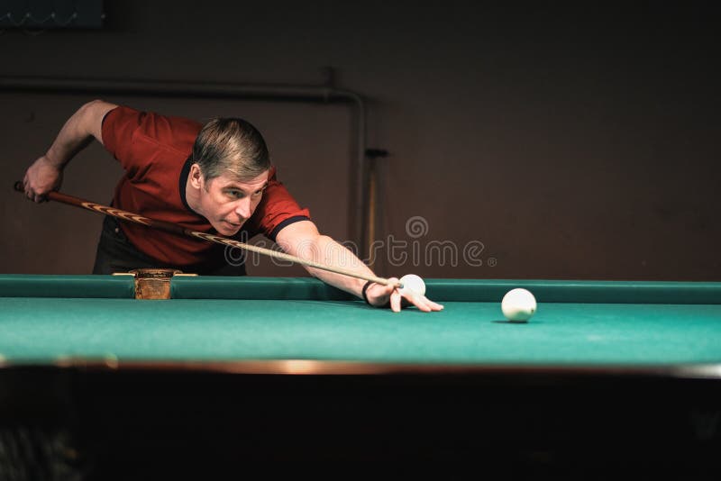 A Pool Player Takes Aim at the Ball Stock Image - Image of goal, break ...