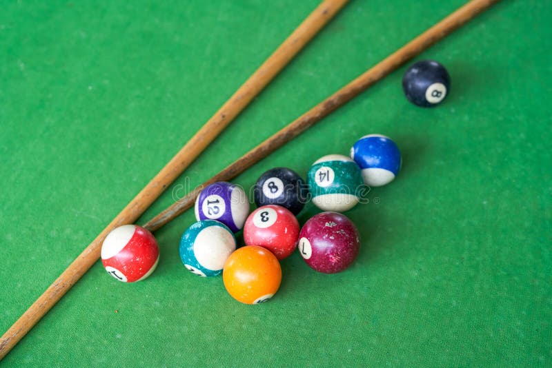 Billiards and Pool Cues on the Pool Table Stock Image - Image of sports ...