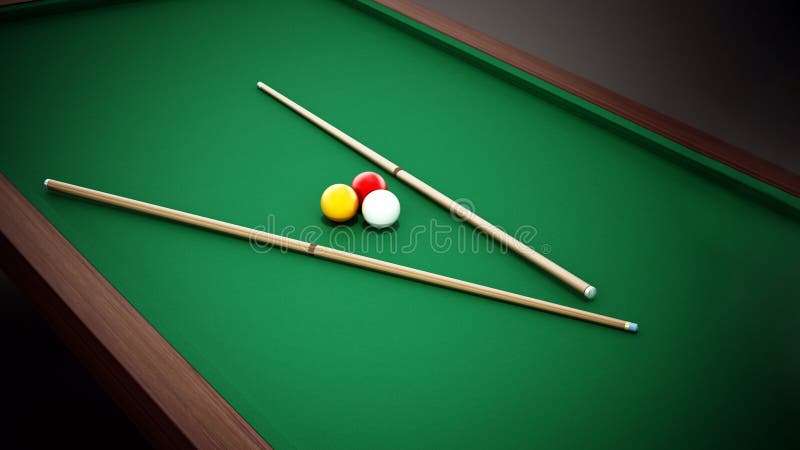 Billiards Table, Balls and Cue. 3D Illustration Stock Illustration ...