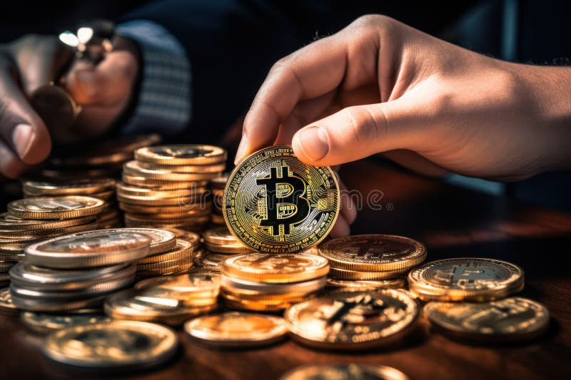 Billionaire Man Get Bitcoin Coin for Shopping. Generative AI Stock ...