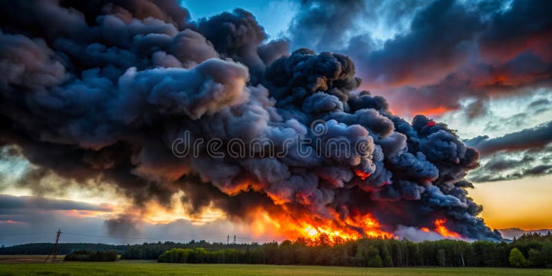Billowing Black Smoke from a Distant Fire Clouds the Night Sky ...