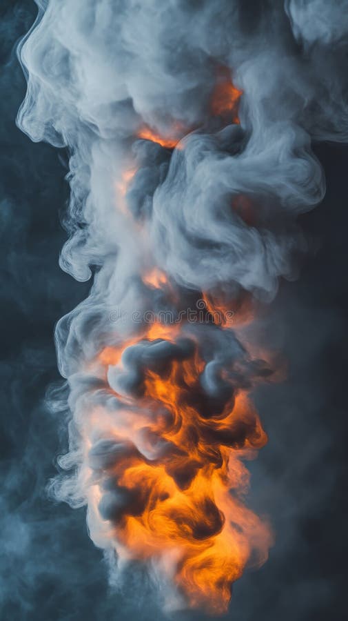 Billowing Smoke and Fire with Dramatic Lighting Stock Image - Image of ...