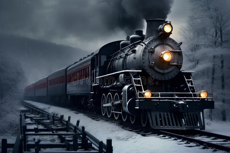 Billowing Steam Locomotive Winter Smoke. Generate Ai Stock Illustration ... Billowing Steam Locomotive Winter Smoke. Generate Ai Stock Illustration ...