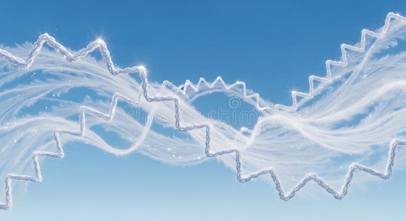 Billowing White Clouds with Zigzag Patterns Float Against a Clear Blue ...