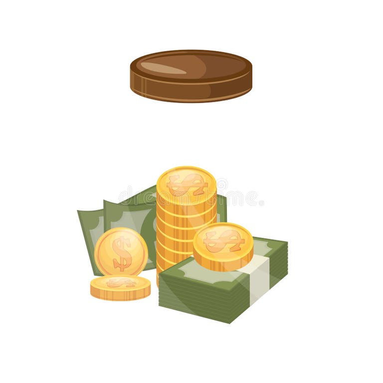 Bills and coins icon stock vector. Illustration of dollar - 88541004