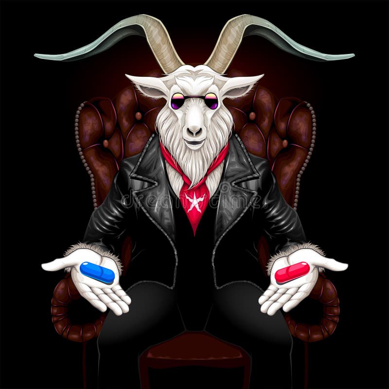 The Billy Goat is Offering the Blue and Red Pills Stock Vector ...
