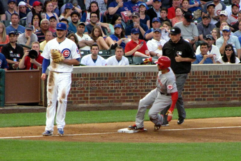 Billy Hamilton Arrives at Third Editorial Stock Image - Image of field ...