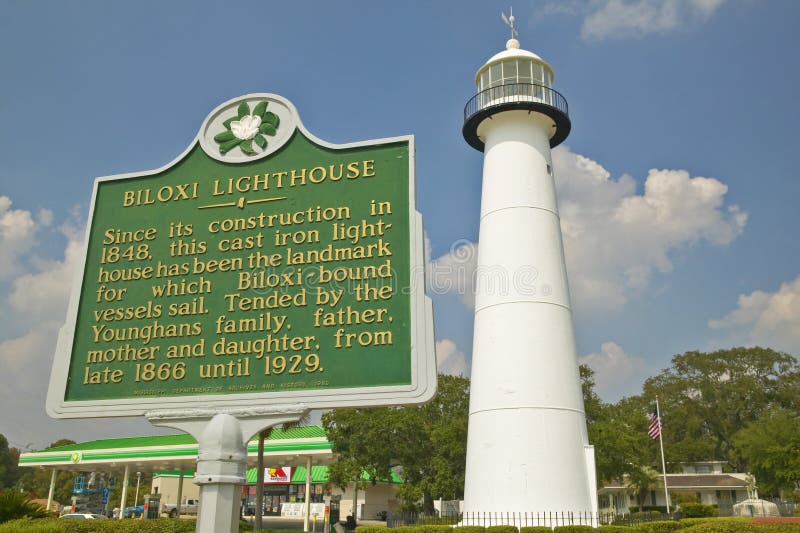 Biloxi Lighthouse and Information Sign in Biloxi, MS Editorial Image ...