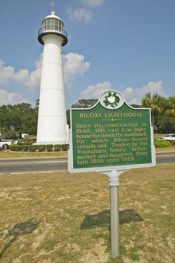 Biloxi Lighthouse and Information Sign in Biloxi, MS Editorial ...