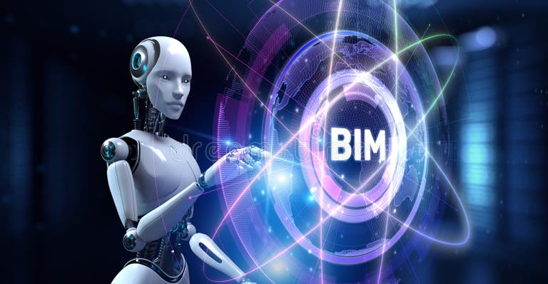 BIM Building Information Modeling 3D Render Illustrated with a Robot ...