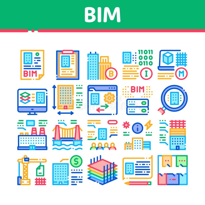 Bim Building Information Modeling Icons Set Vector Stock Vector ...