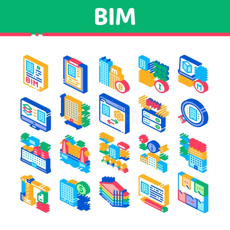 Bim Building Information Modeling Isometric Icons Set Vector Stock ...