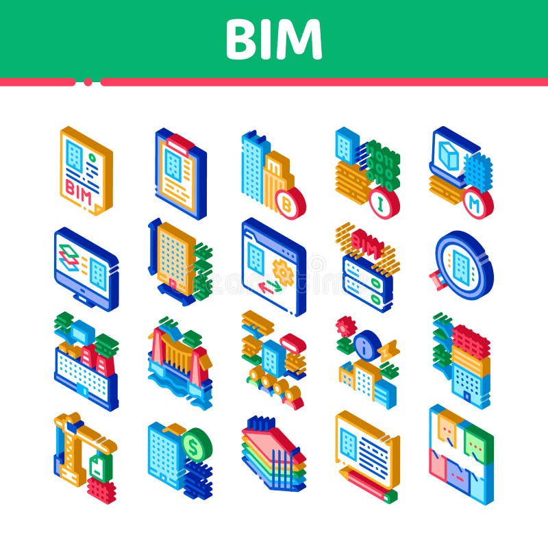 Bim Building Information Modeling Icons Set Vector Stock Vector ...