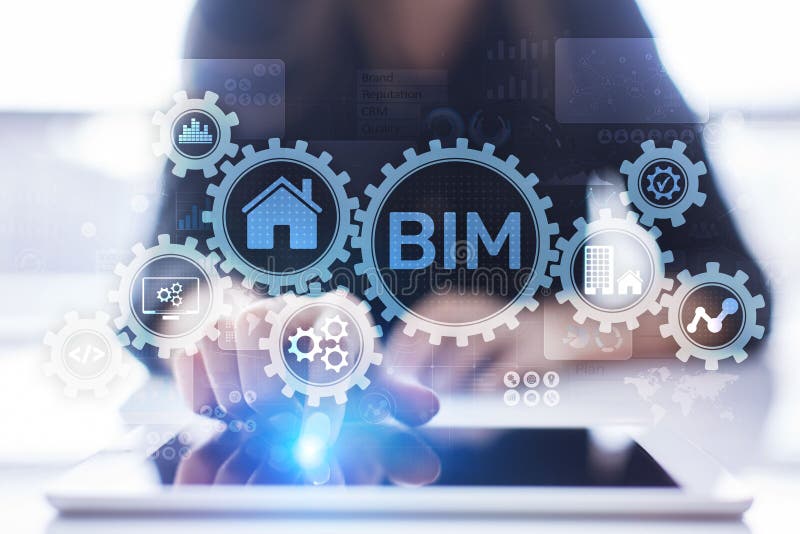 BIM Building Information Modeling Technology Concept on Virtual Screen ...