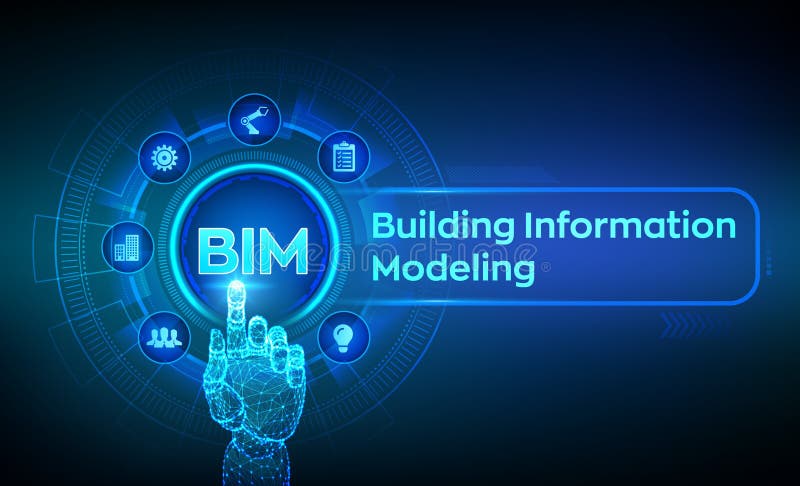 BIM. Building Information Modeling Technology Concept on Virtual Screen ...