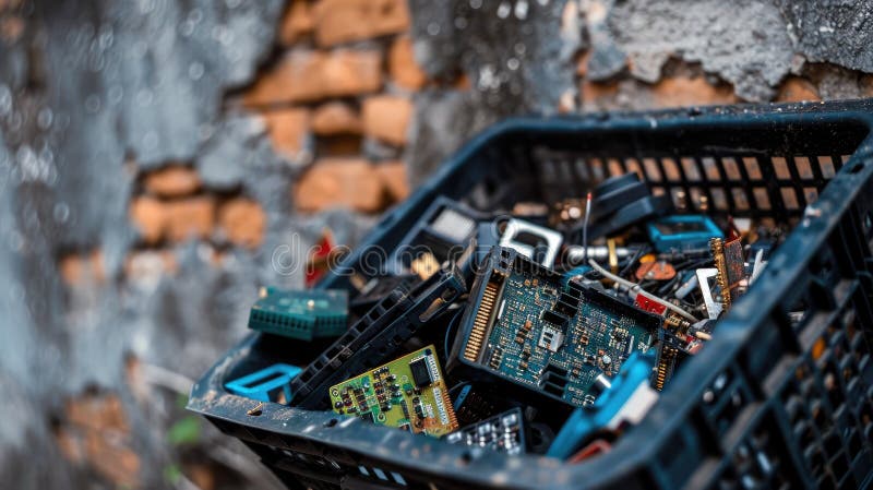 A Bin of Electronic Waste Awaits Its Fate Stock Image - Image of ...