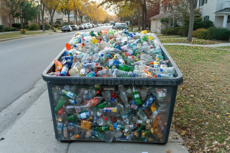A Bin Filled with Empty Plastic Bottles Sits on the Side of a City ...