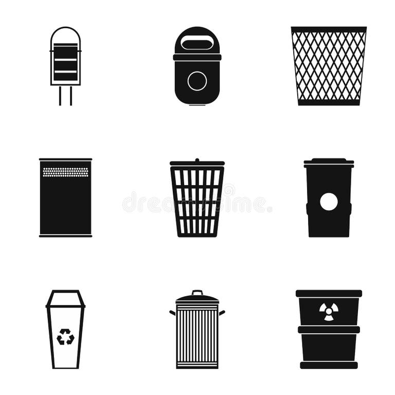 Bin Icons Set, Simple Style Stock Vector - Illustration of black ...