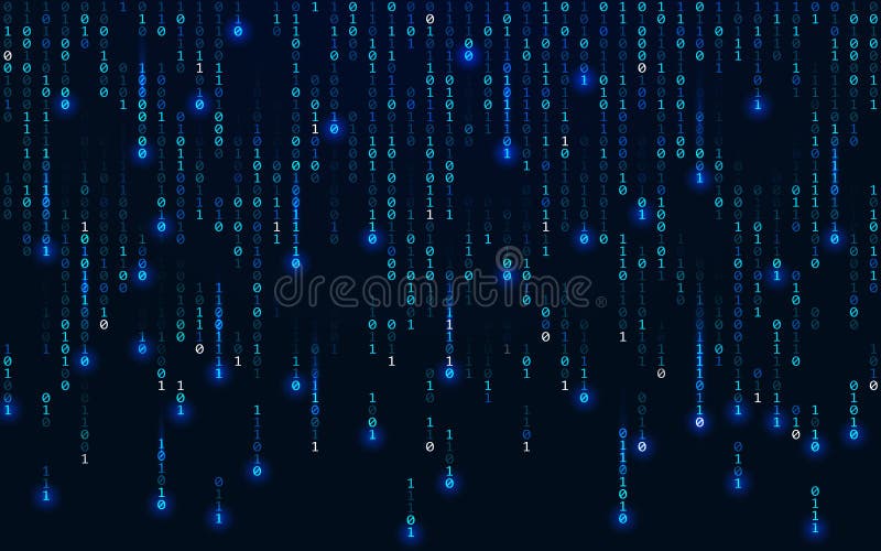 Abstract Binary Code Background Digital Data Concept Bright Streaming Digits With Lights On