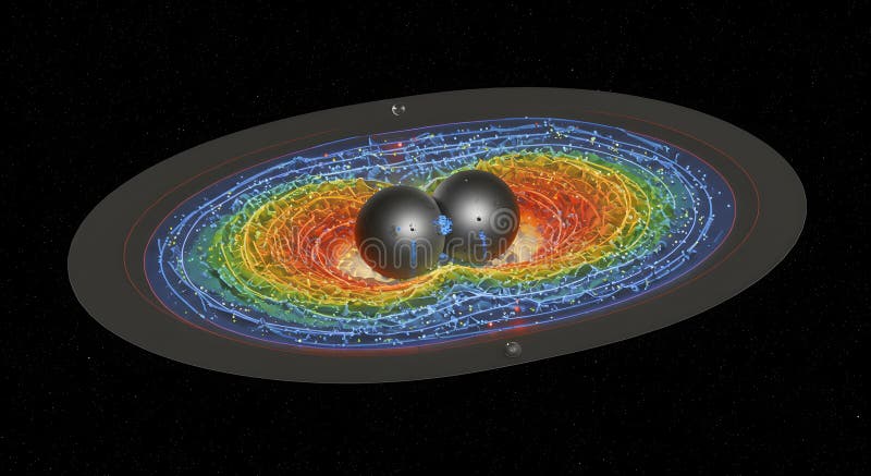 Binary Black Holes Merging, Gravitational Waves Simulation Stock ...