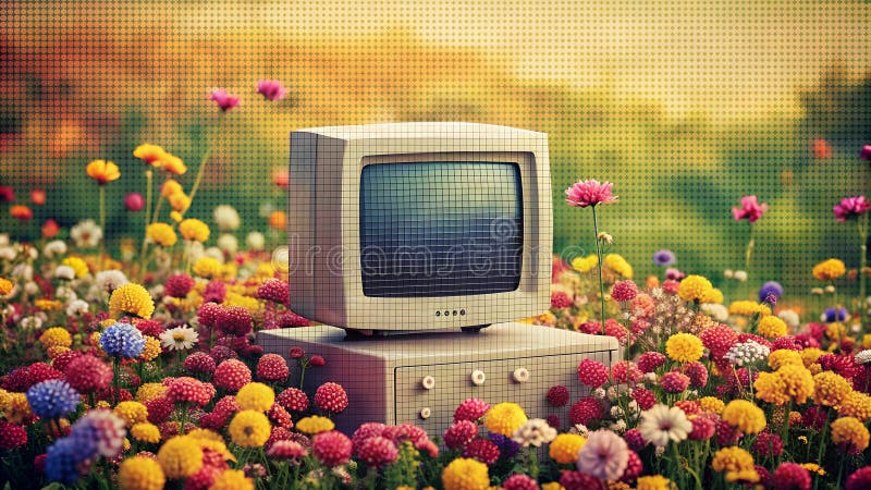 Binary Bloom: a Halftone Computer Emerging from a Field of Flowers AI ...