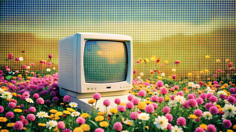 Binary Bloom: a Halftone Computer Emerging from a Field of Flowers AI ...