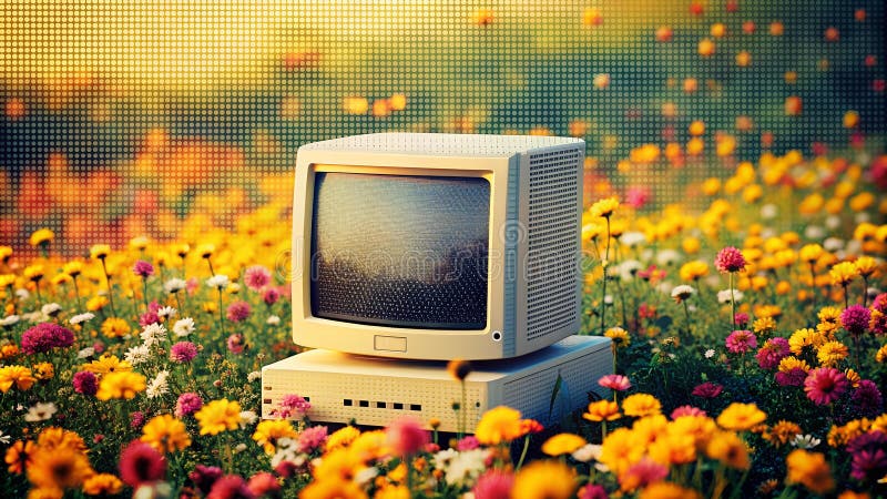 Binary Bloom: a Halftone Computer Emerging from a Field of Flowers ...