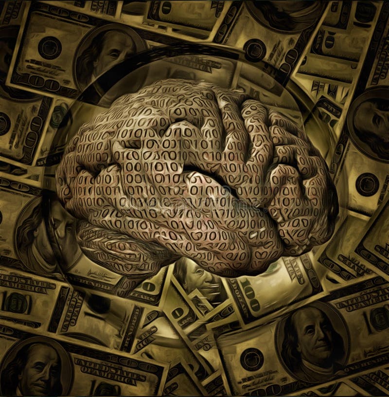 Brain and money bills stock illustration. Illustration of financial ...