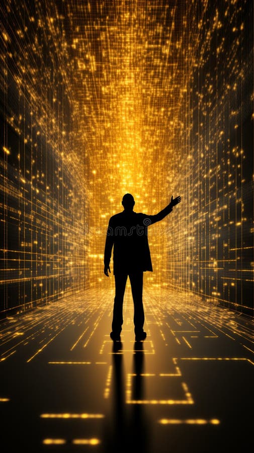 Binary Brilliance Graphic Signs Dance on Black and Yellow Computer ...