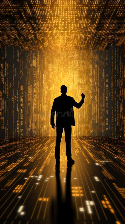 Binary Brilliance Graphic Signs Dance on Black and Yellow Computer ...