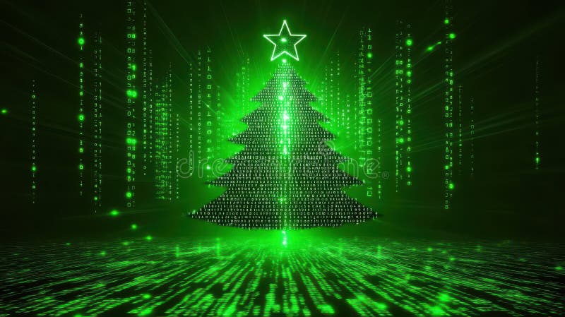 Binary Christmas Digital Holiday Tree Green Code Matrix Stock Photos ...