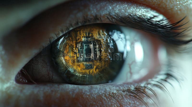 Binary Circuit Board Future Technology, Human Eye Technology Pupil Close-up Stock Illustration ...