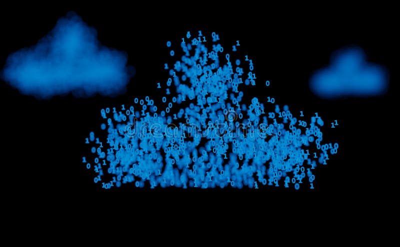Binary Cloud Data Blue Isolated on Black 3d Illustration Stock ...