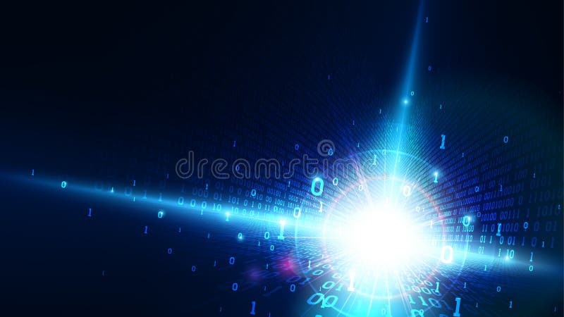 Binary Code in Abstract Matrix Cyberspace, Shining Blue Background with Digital Code, Artificial ...
