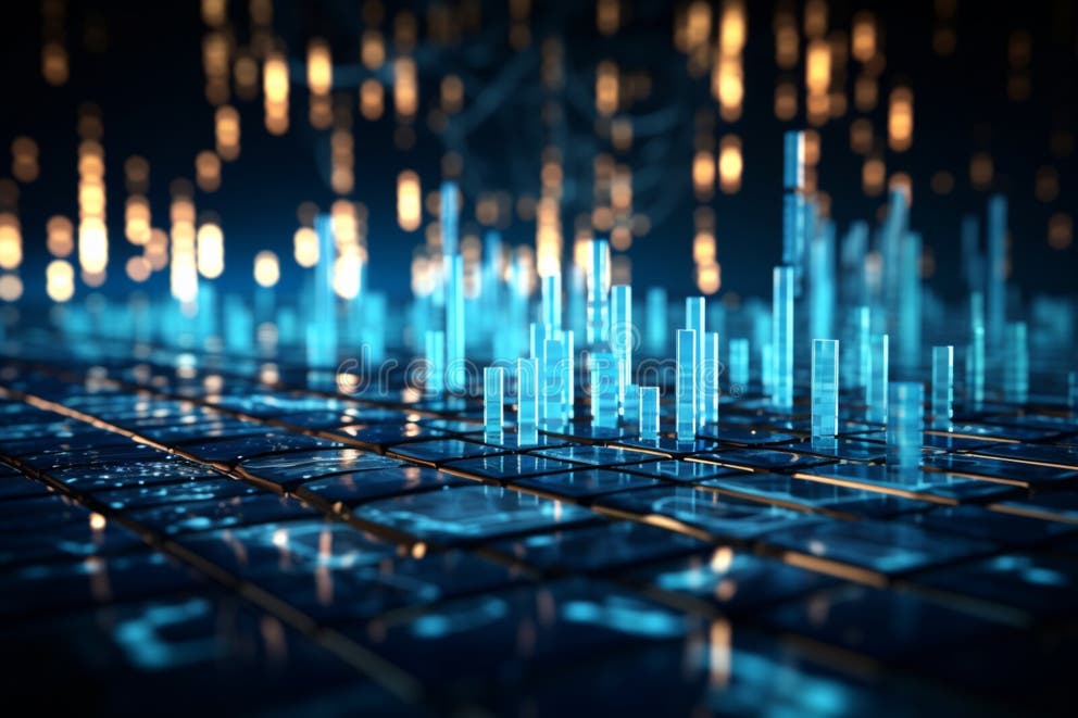 Binary Code and Advanced AI in Motion on Serene Blue Stock Illustration ...