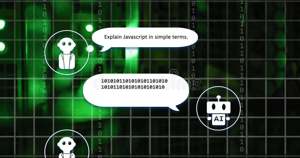 Binary Code And Ai Robots With Speech Bubbles Programming Language